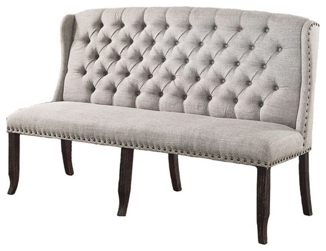 Furniture of America Sinuata Fabric Tufted 2-Seater Loveseat Bench in ...