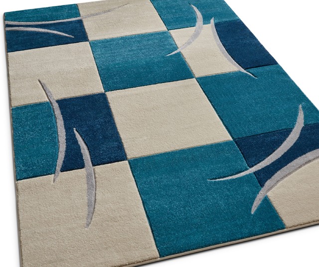 Well Woven Ruby Joy Modern Geo Squares Blue Area Rug, 5'3" x 7'3 ...
