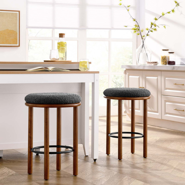 Fable Boucle Fabric Counter Stools - Set of 2 - Walnut Charcoal ...