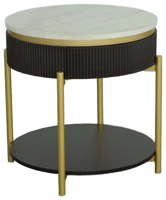 Deco District Round End Table, Black/Faux Marble/Gold - Contemporary ...