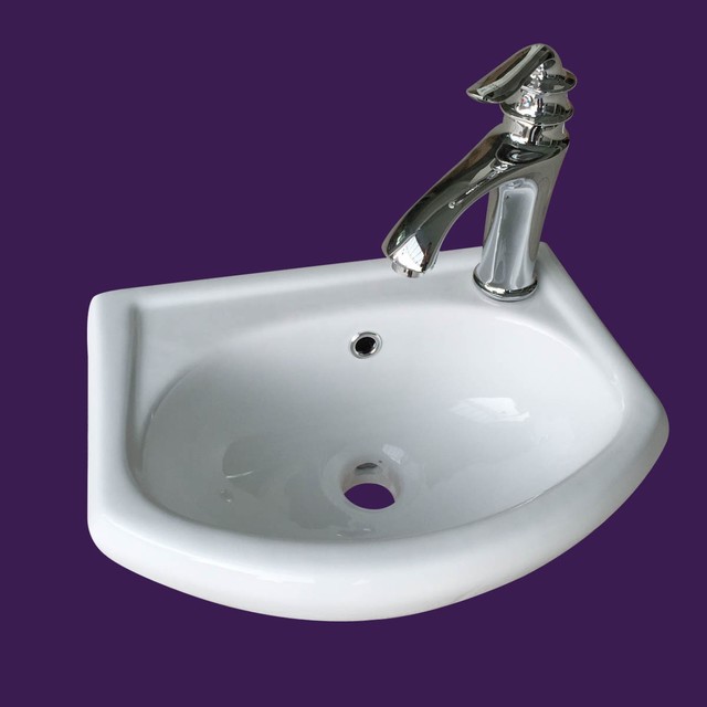 White Small Bathroom Wall Mount Sink Rounded Space Saving ...