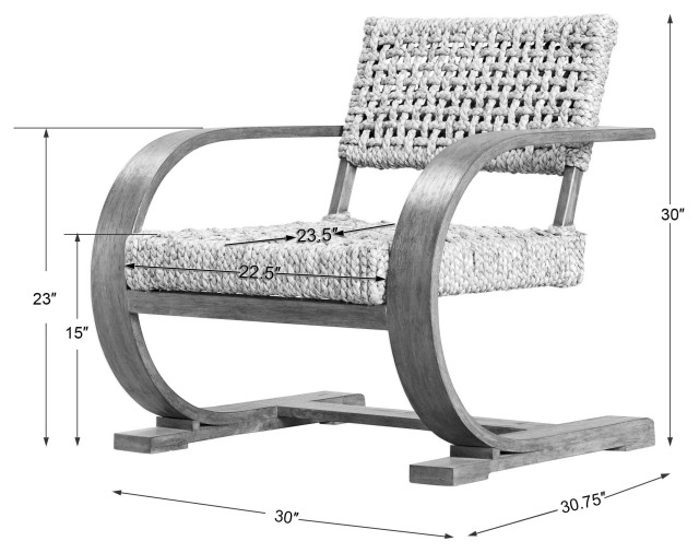 Open Wood Frame Boho Midcentury Accent Chair | Woven Seat C Shape ...