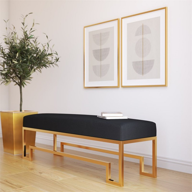 American Home Classic Laurence Steel and Fabric Bench in Gold and Black ...