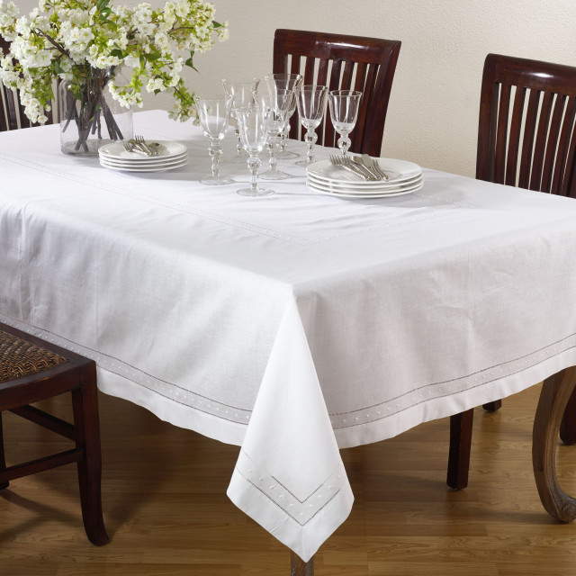 Embroidered and Hemstitch Table Topper, 65"x140" - Traditional ...
