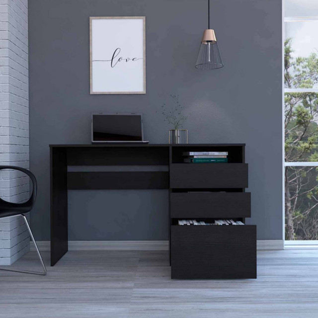 47" Black Computer Desk With Three Drawers - Transitional - Desks And ...