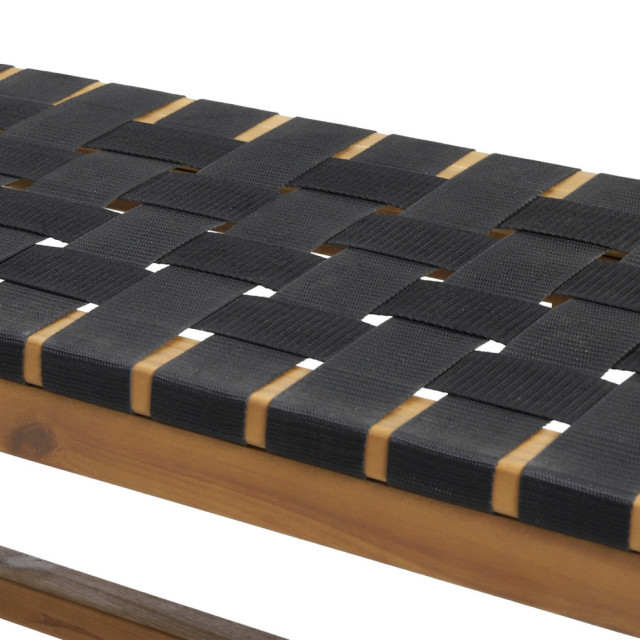 Angie Outdoor Acacia Wood Bench With Rope Seating - Transitional ...