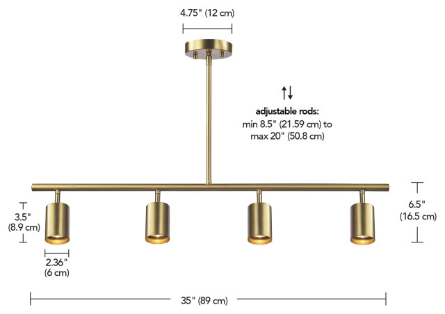35" 4-Light Matte Brass Adjustable Track Lighting with Pivoting Track ...