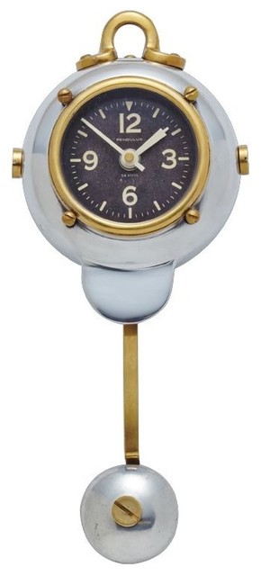 Mid Century Modern Nautical Pendulum Wall Clock, Silver Brass Diver ...