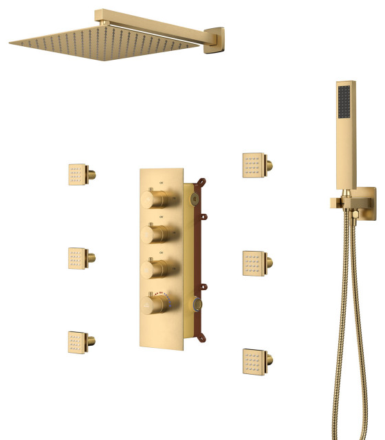 CASAINC 12" Wall Mounted Luxury Shower System Set w 6 Body Jets ...