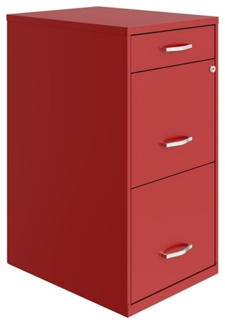 Pemberly Row 18" 3-Drawer Modern Metal Organizer File Cabinet in Red ...