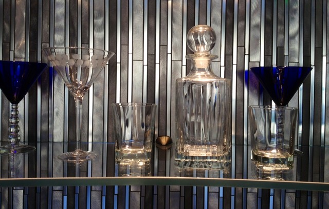 Eden Mosaic Tile Installations: Long Random Bar Silver Pewter/Chrome ...