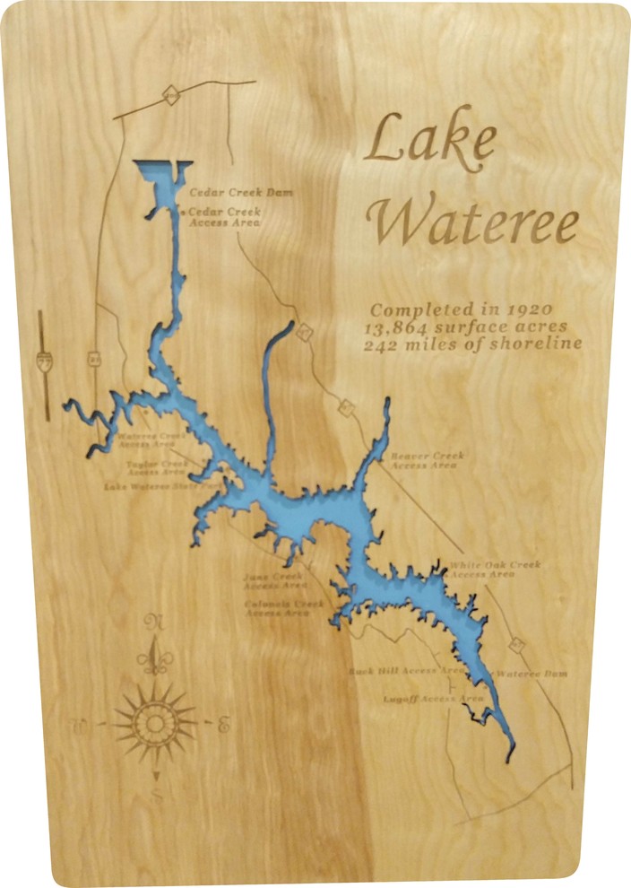 Lake Wateree, South Carolina-Wood Lake Map, Medium - Contemporary ...