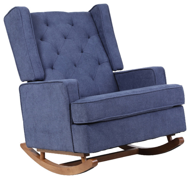 Benzara BM261630 Rocking Chair Button Tufted Wingback & Track Arms ...