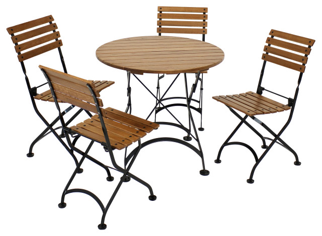 Sunnydaze European Chestnut Wood Folding Bistro Table and Chairs Set ...