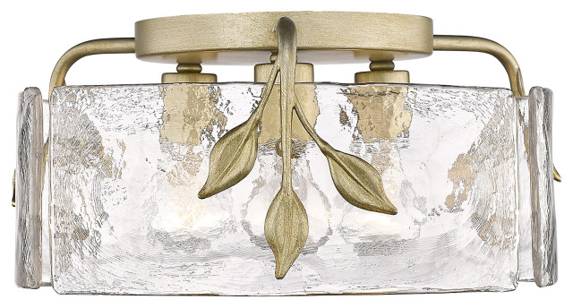 Calla 3-Light Flush Mount, White Gold With Hammered Water Glass ...