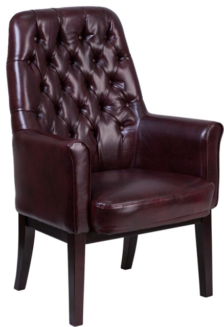 High Back Traditional Tufted Burgundy Leather Side Reception Chair, 28 ...