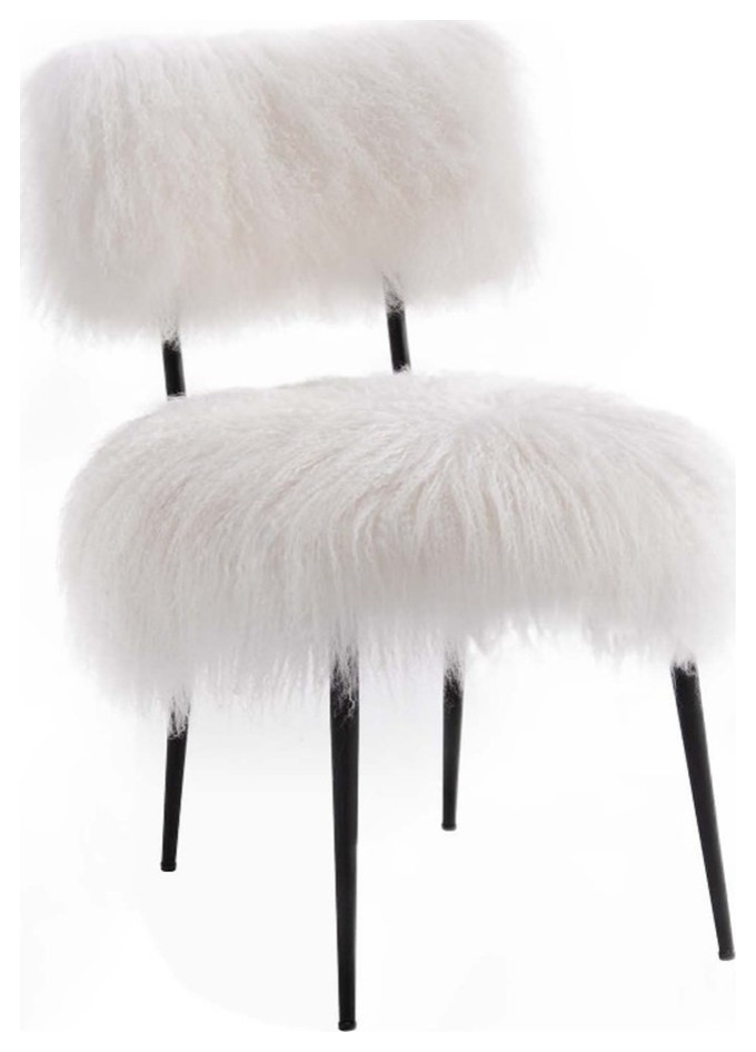 Modway Skylar Modern Upholstered Sheepskin & Metal Chair in White/Black ...