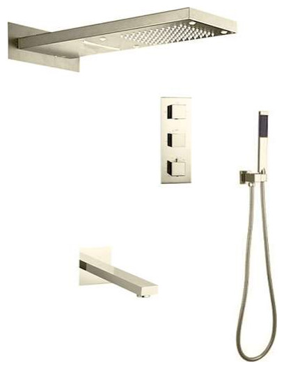 Fontana Florence Wall Mount Brushed Nickel Waterfall Rainfall Shower ...