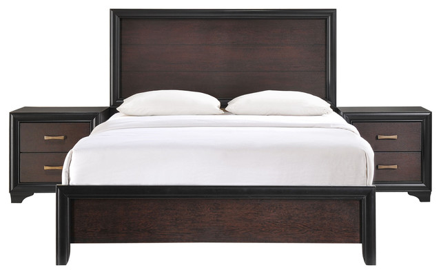 Madison 3 Piece Queen Walnut Bedroom Set in Walnut - Transitional ...