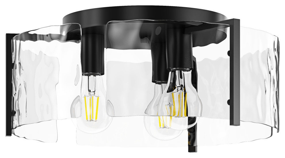 Modern Black Metal Flush Mount Ceiling Light with Curved Water Glass ...