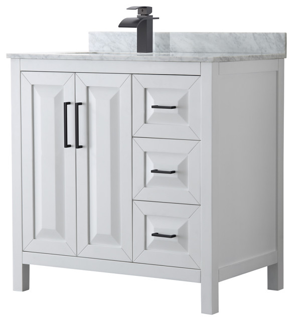 Daria 36" Single Vanity, White, Top, Square Sink, Matte Black Trim ...
