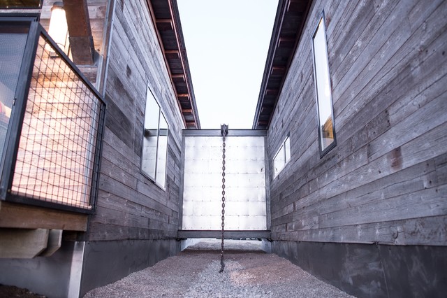 Upcycled Shipping Container Homes with Rustic Corral Board Natural Wood ...