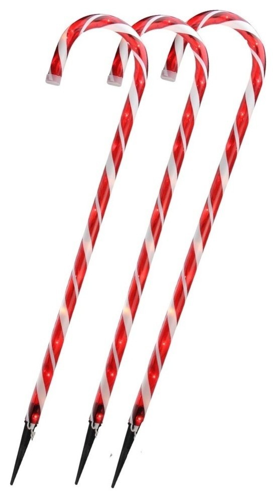 Lighted Candy Cane Christmas Outdoor Decorations 28", Set of 3 ...