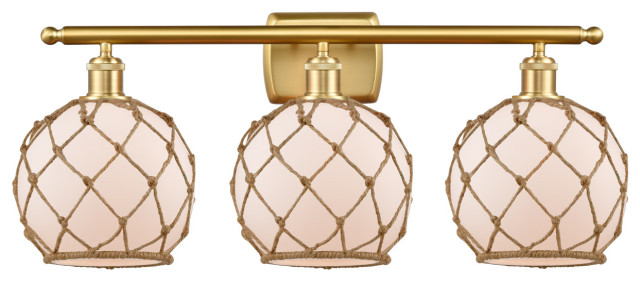 Farmhouse Rope 3 Light Bathroom Vanity Light in Satin Gold - Beach ...