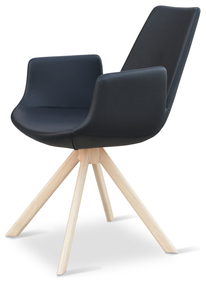 Eiffel Arm Sword Chair, Natural Veneer Steel Base, Black Ppm ...