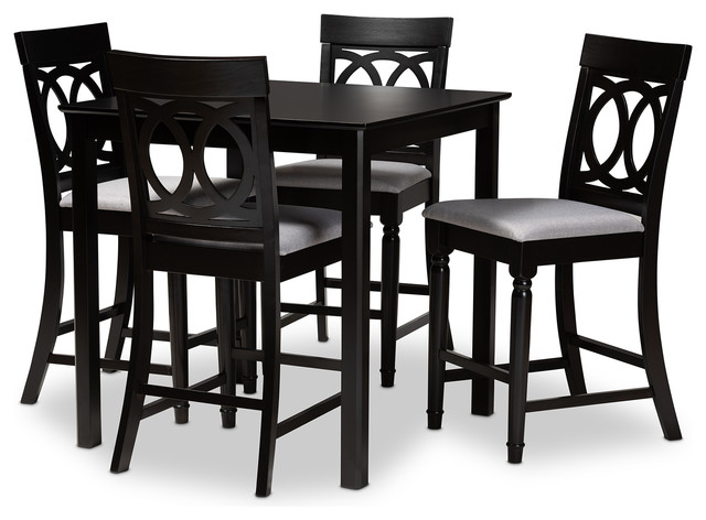 Safyaa Fabric Upholstered Espresso Finished 5-Piece Wood Pub Set ...