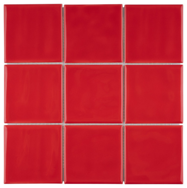 Twist Square Ceramic Wall Tile, Red Cherry, Sample - Contemporary ...
