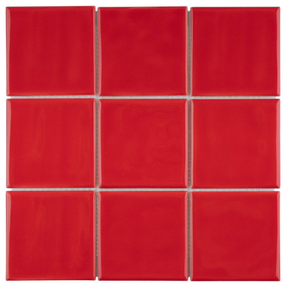 Twist Square Ceramic Wall Tile, Red Cherry, Sample - Contemporary ...
