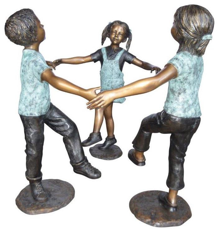 Three children happily holding hands bronze statue - Size: 31"L x 19"W ...