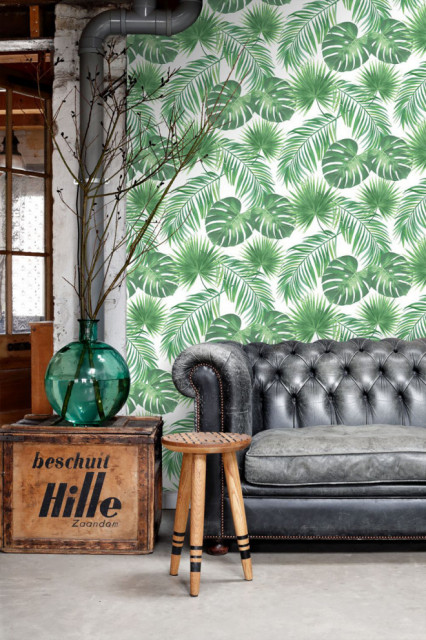 Patti Light Green Leaves Wallpaper, Swatch - Tropical - Wallpaper - by ...