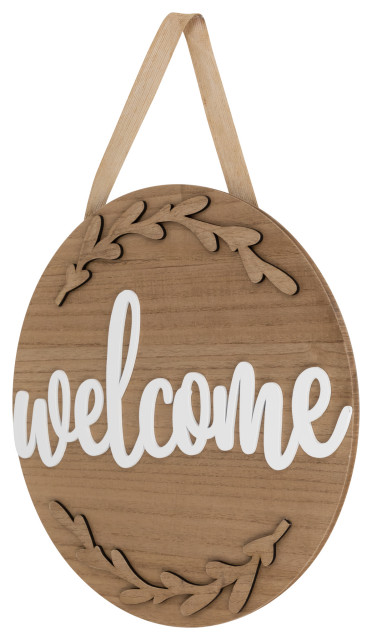 Welcome Daily Branches Wooden Wall Sign 15.75" - Contemporary - Novelty ...