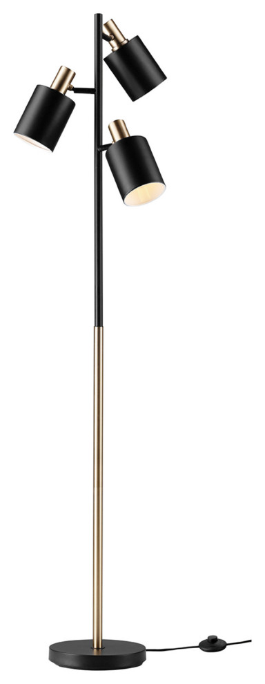 Novogratz x Globe 67" 3-Light Matte Black Track Tree Lamp, Matte Brass ...