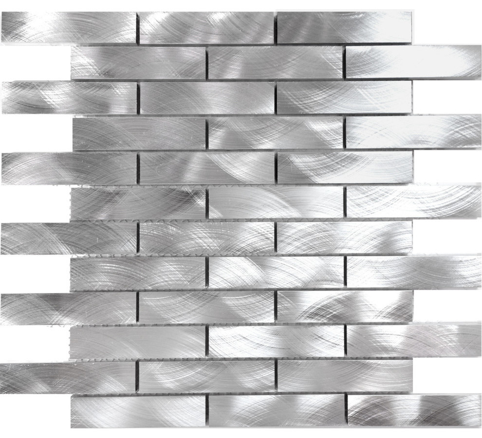 Metallic Brick Joint Mosaic Tile Wall Backsplash, 12"x13.75", Single ...