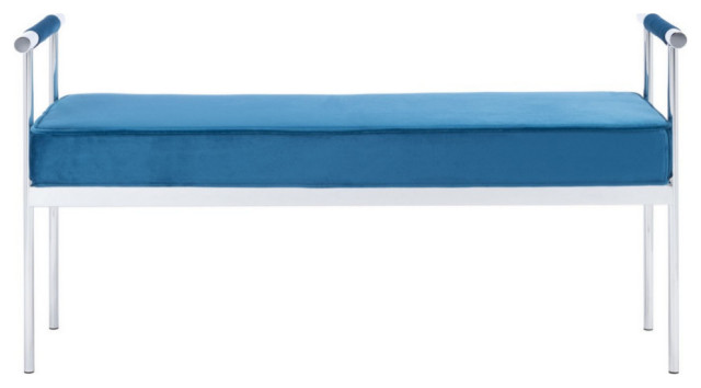 Michelle Long Rectangle Bench With Arms Navy/Chrome - Modern - Accent ...