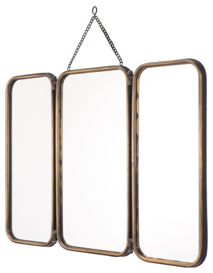 Industrial Country Farm Accent Wall Mirror, Gold, Steel Metal, Lounge ...