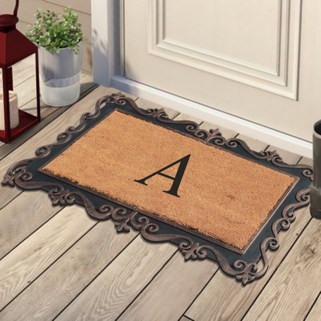 A1HC Rubber and Coir Geometric Pattern, Monogrammed Doormat 18"x30 ...