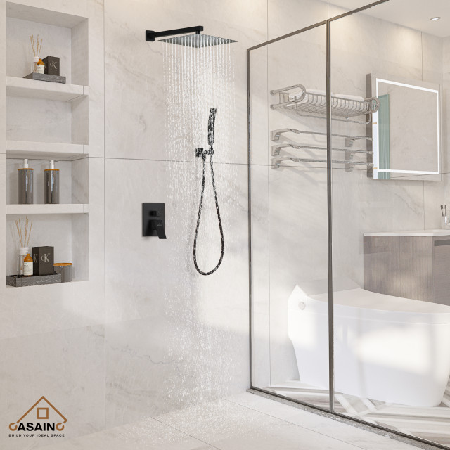 Wall-Mounted 12in Shower System with Handheld - Contemporary ...