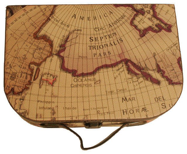 Large Map Faux Leather Suitcase - Traditional - Decorative Trunks - by ...