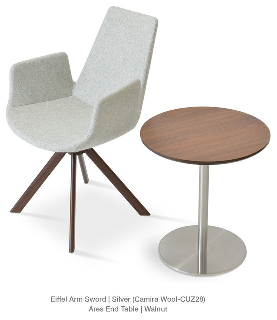 Ares End Table, Matte Brushed Nickel Base, Walnut - Contemporary - Side ...