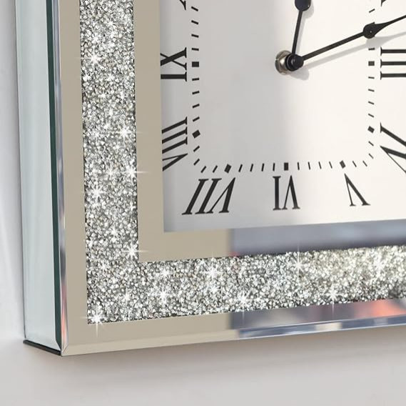Crystal Crush Diamond Mirrored Square Wall Clock with Sparkle ...