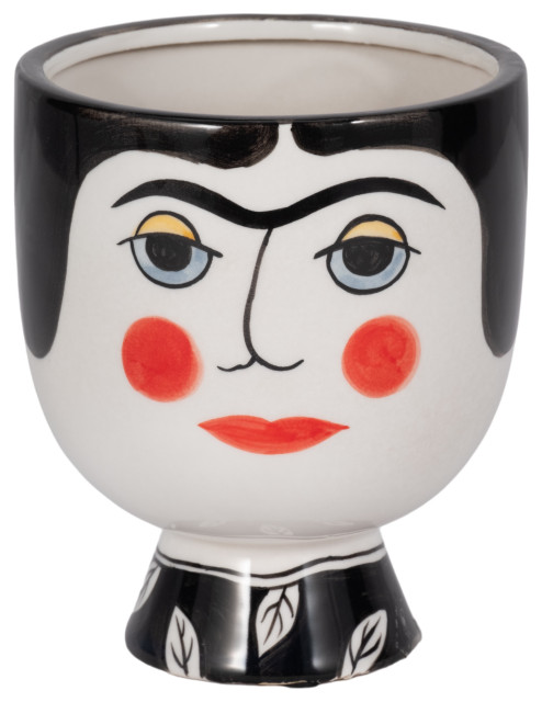 Ceramic 7"H Frida Face Flower Vase, Black/White, 6x6x7 inches ...