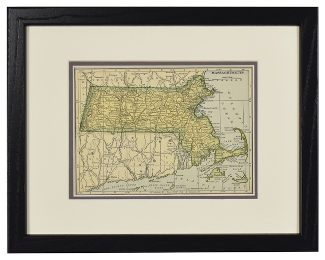 Vintage Massachusetts Map, Framed Original MA State Map- Authentic ...