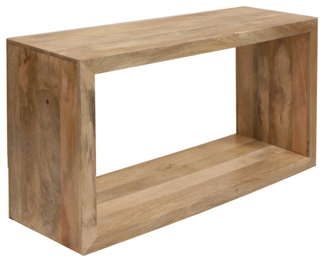 52 Inch Cube Shape Mango Wood Console Table With Bottom Shelf, Natural ...