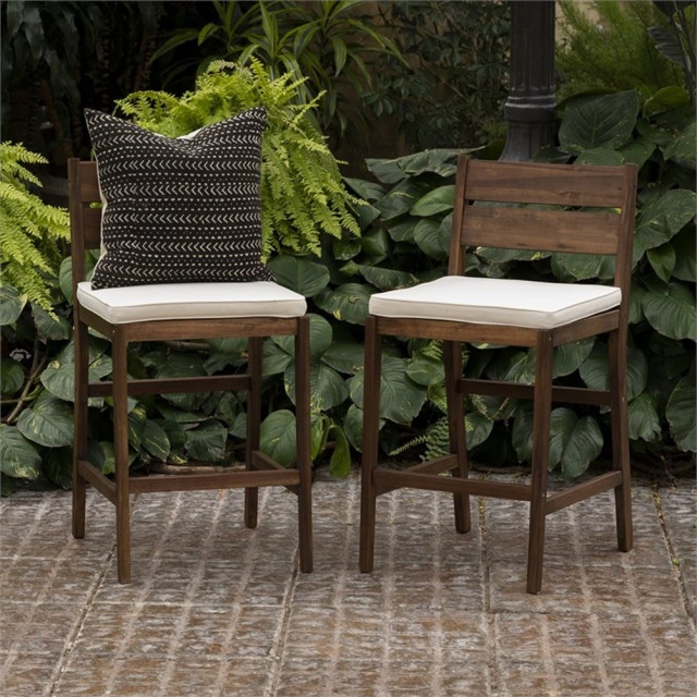 Solid Acacia Wood Counter Height Stools in Dark Brown (Set of 2 ...