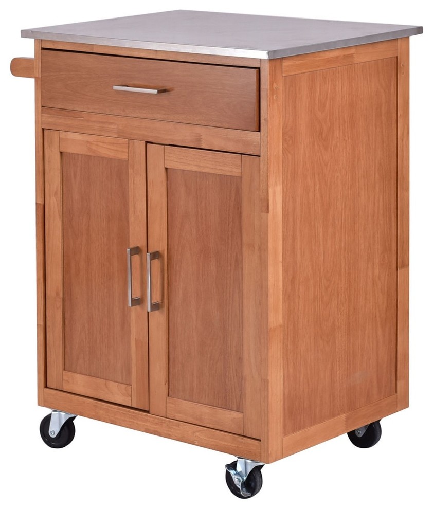 Wooden Kitchen Rolling Storage Cabinet With Stainless Steel Top ...