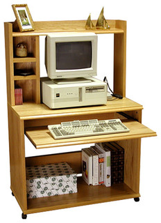 Real Wood Oak Veneer Computer Cart With Hutch - Desks And Hutches - by ...
